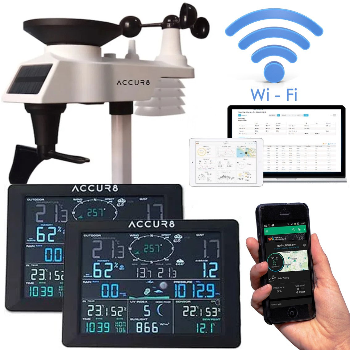 Two Screen Bundle - ACCUR8 DWS7100 7-in-1 Complete WiFi Weather Station ...